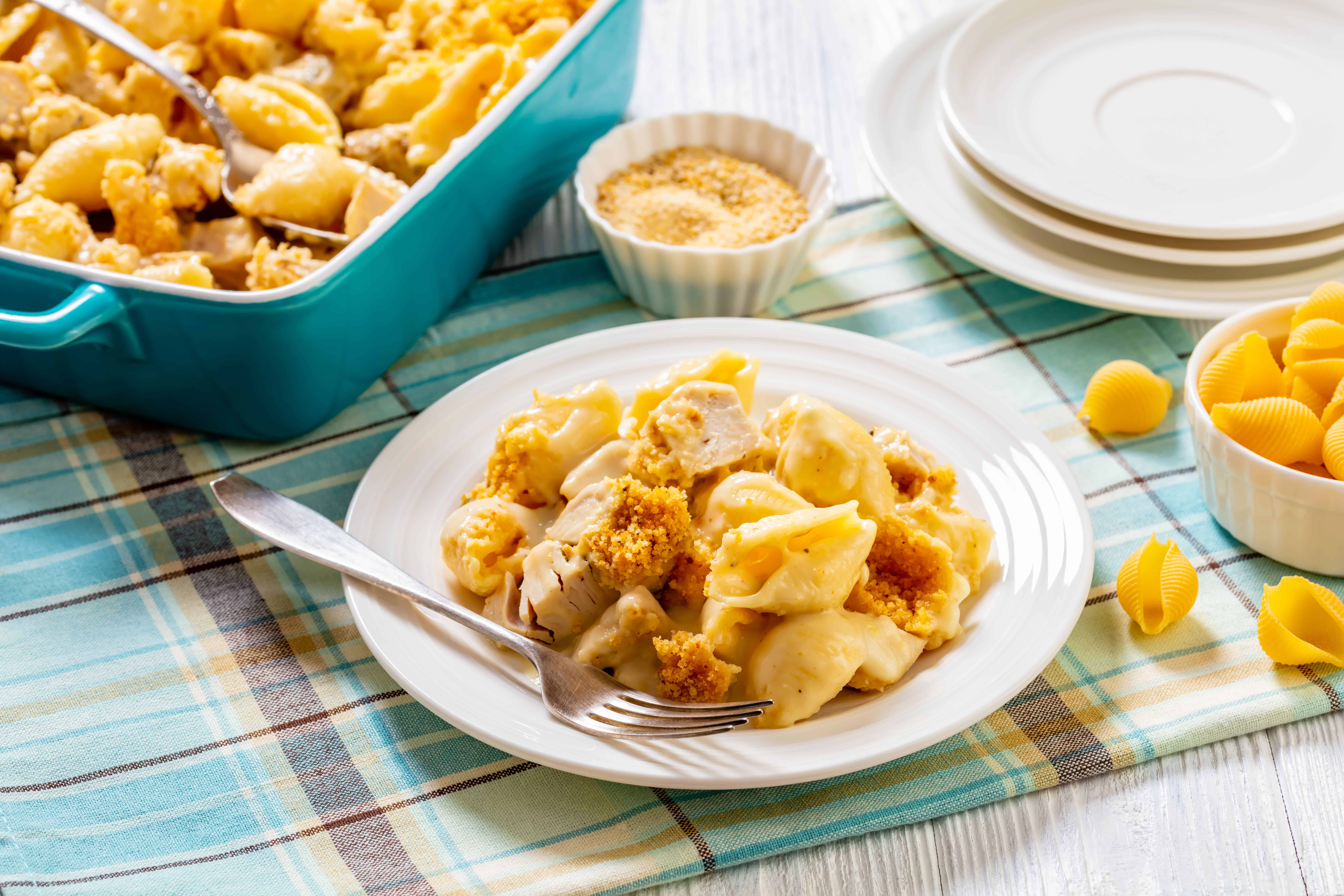 Creamy Chicken & Shells Bake - Hey Recipe